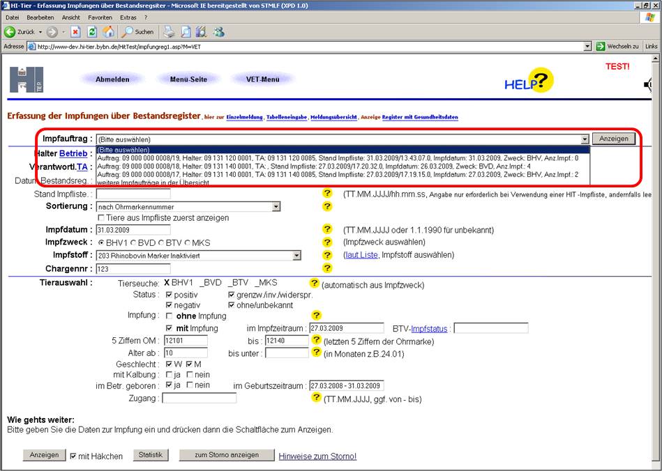 HI-Tier - Hilfe zu:Erfassung Impfungen über Bestandsregister